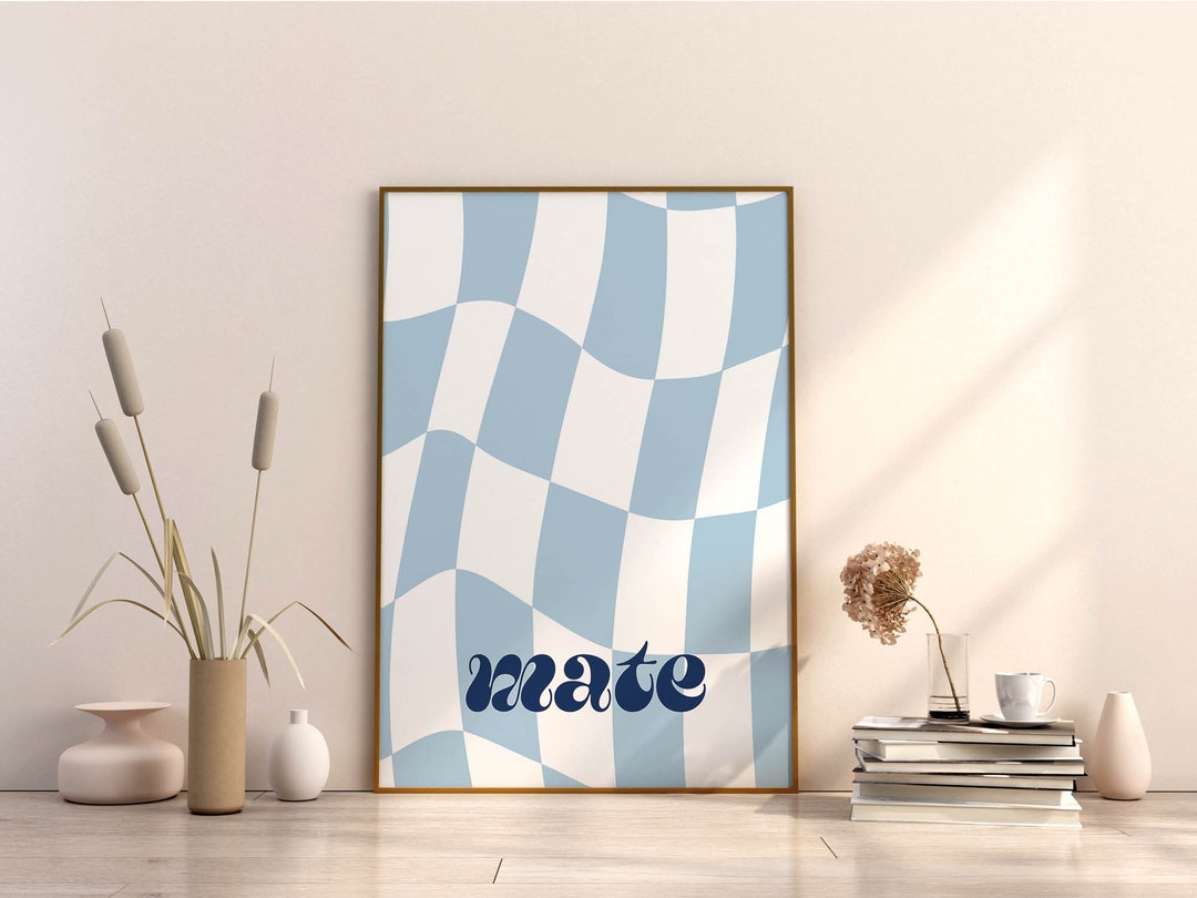 Blue Chess Poster, Checkered Boss Print, Colorful Wavy Artwork ...