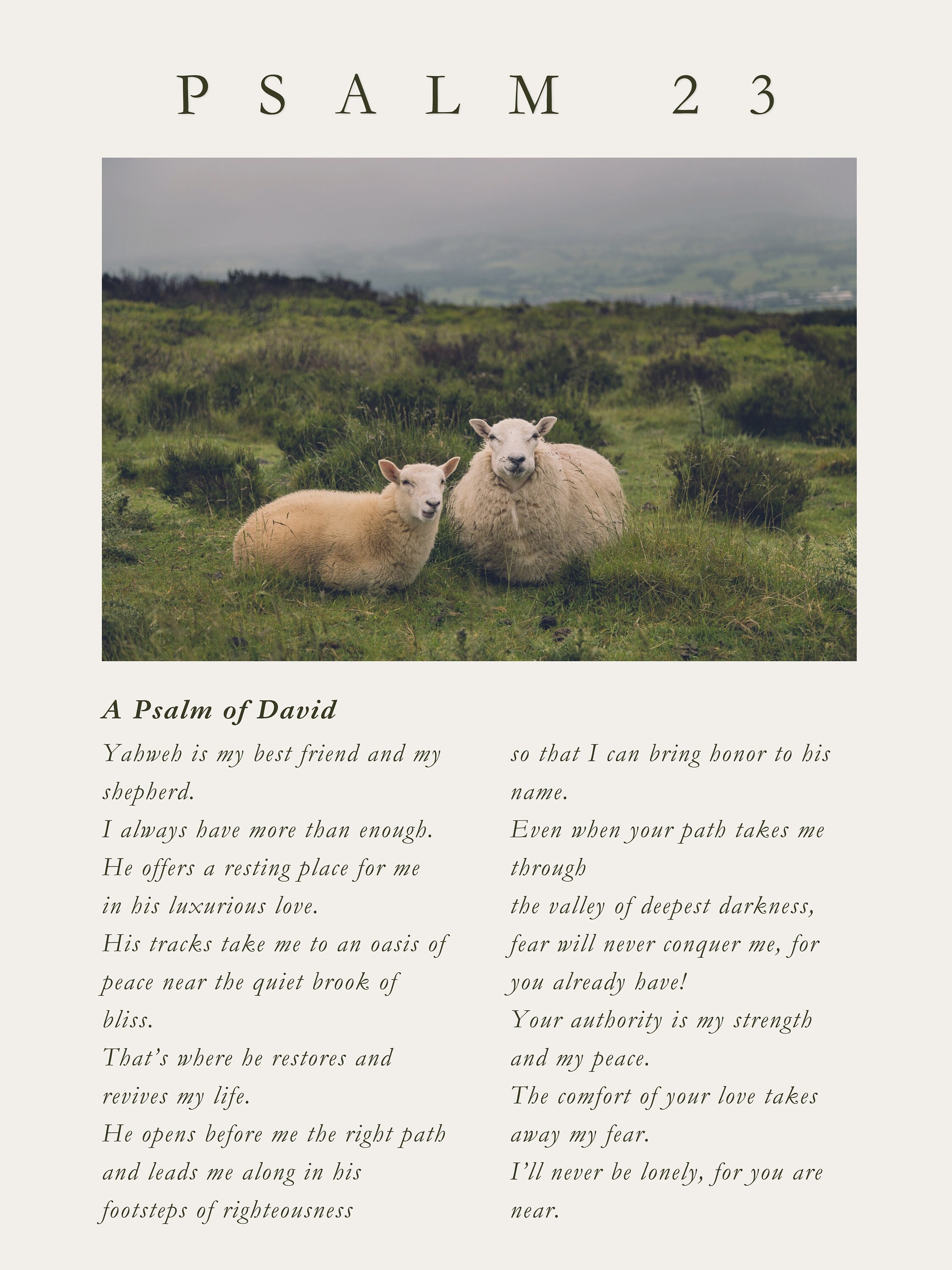 Psalm 23 Poster, Scripture Bible Verse Print, the Lord is My Shepherd ...
