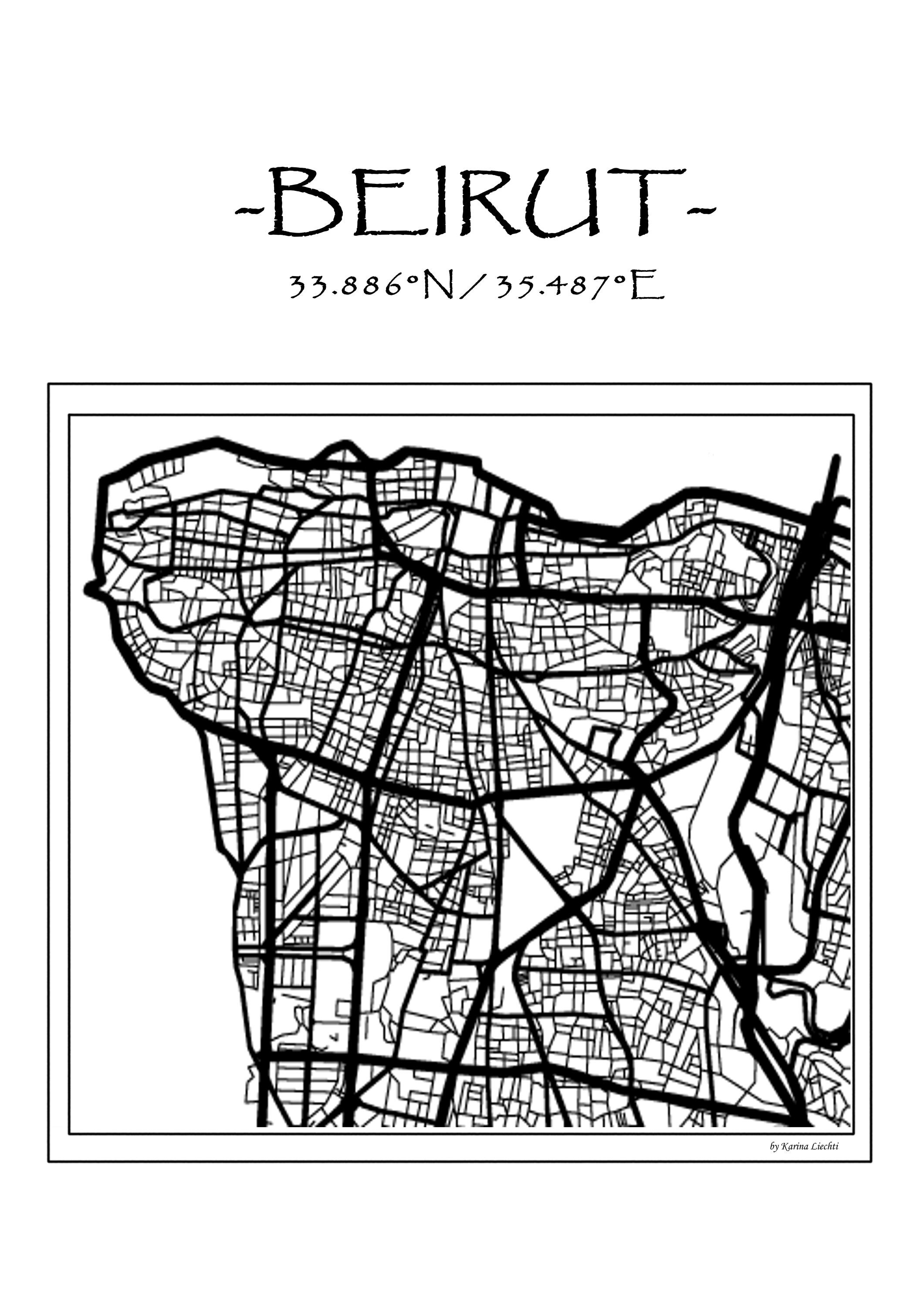 Beirut City Map, Map Poster, Printable Map Wall Art, Instant Download ...