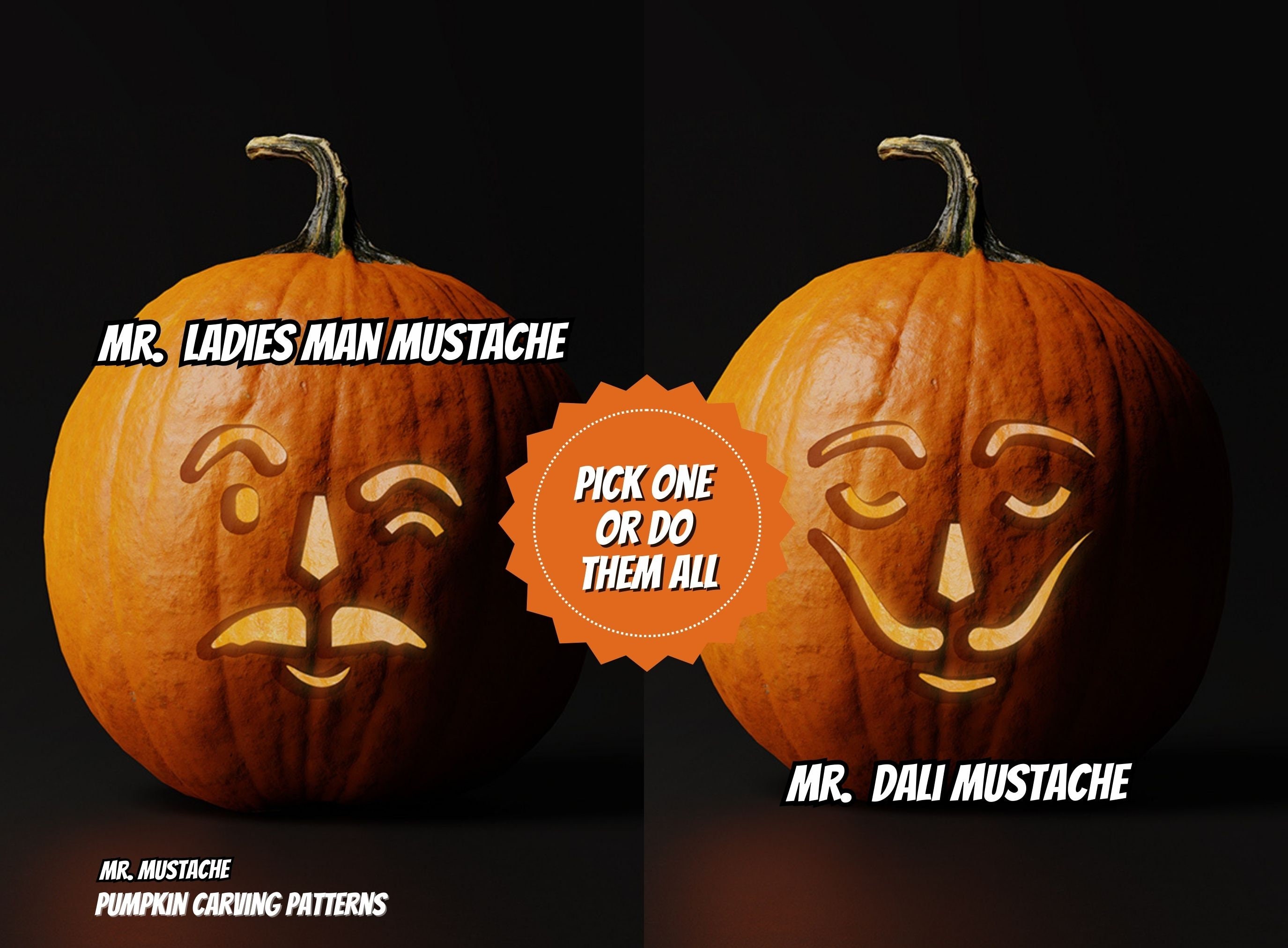 Mr. Mustache Pumpkin Carving Patterns/ Pumpkin Carving Stencils ...