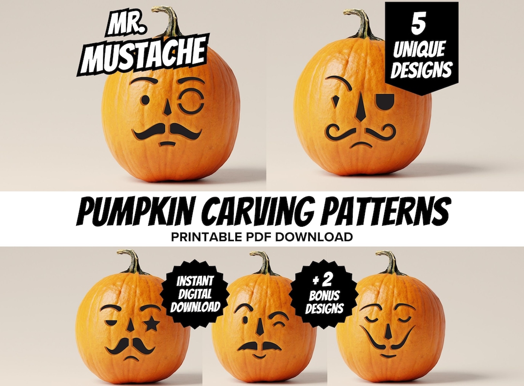 Mr. Mustache Pumpkin Carving Patterns/ Pumpkin Carving Stencils ...