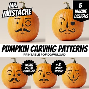 Mr. Mustache Pumpkin Carving Patterns/ Pumpkin Carving Stencils ...