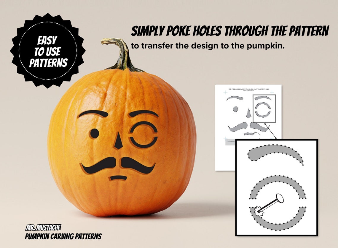 Mr. Mustache Pumpkin Carving Patterns/ Pumpkin Carving Stencils ...
