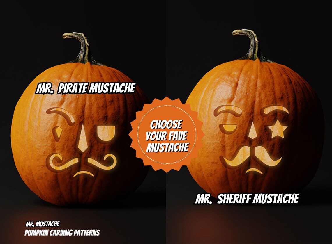 Mr. Mustache Pumpkin Carving Patterns/ Pumpkin Carving Stencils ...