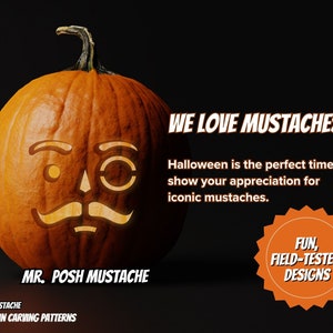 Mr. Mustache Pumpkin Carving Patterns/ Pumpkin Carving Stencils ...