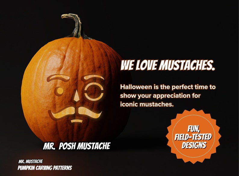 Mr. Mustache Pumpkin Carving Patterns/ Pumpkin Carving Stencils ...
