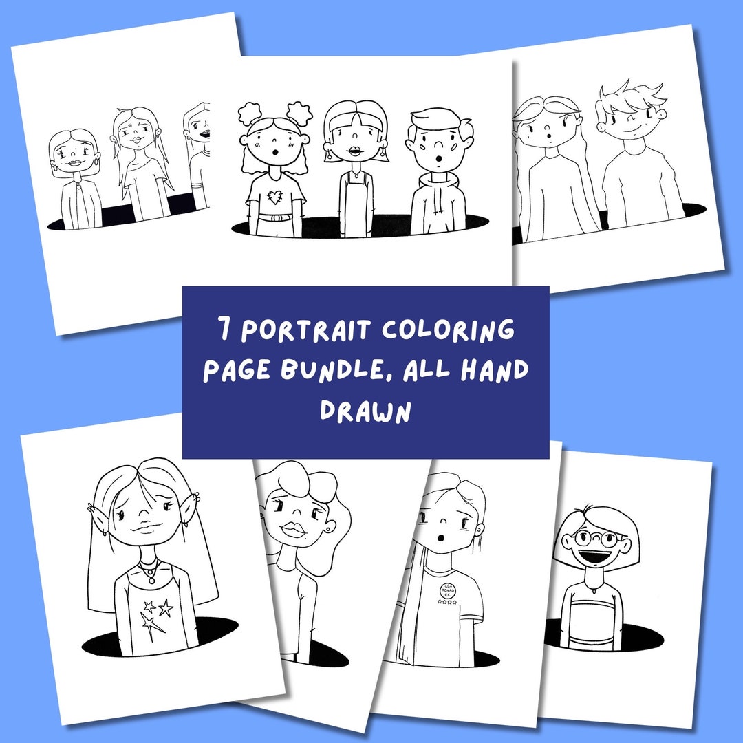 Portraits - Characters - Coloring Page Bundle - Simple Coloring for ...