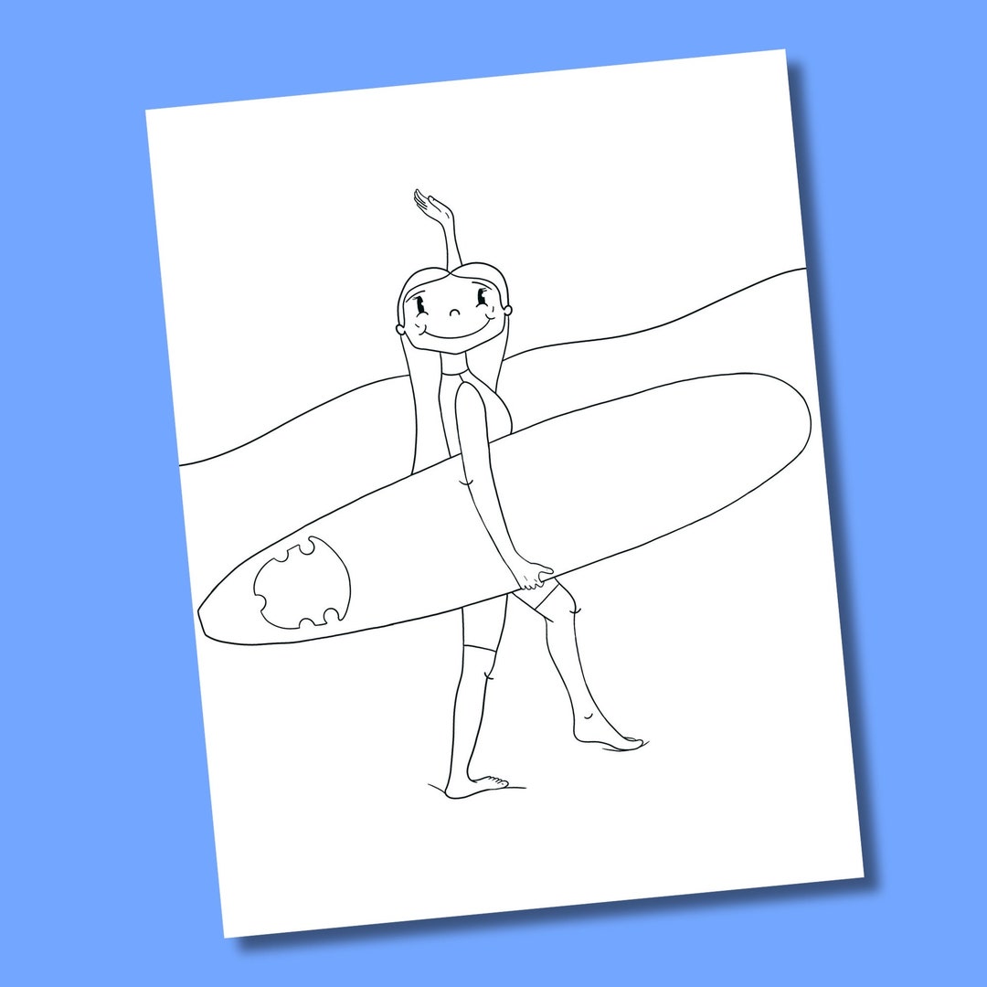 Surfer Coloring Page - Surfboard Printable - Easy and Simple - Summer ...