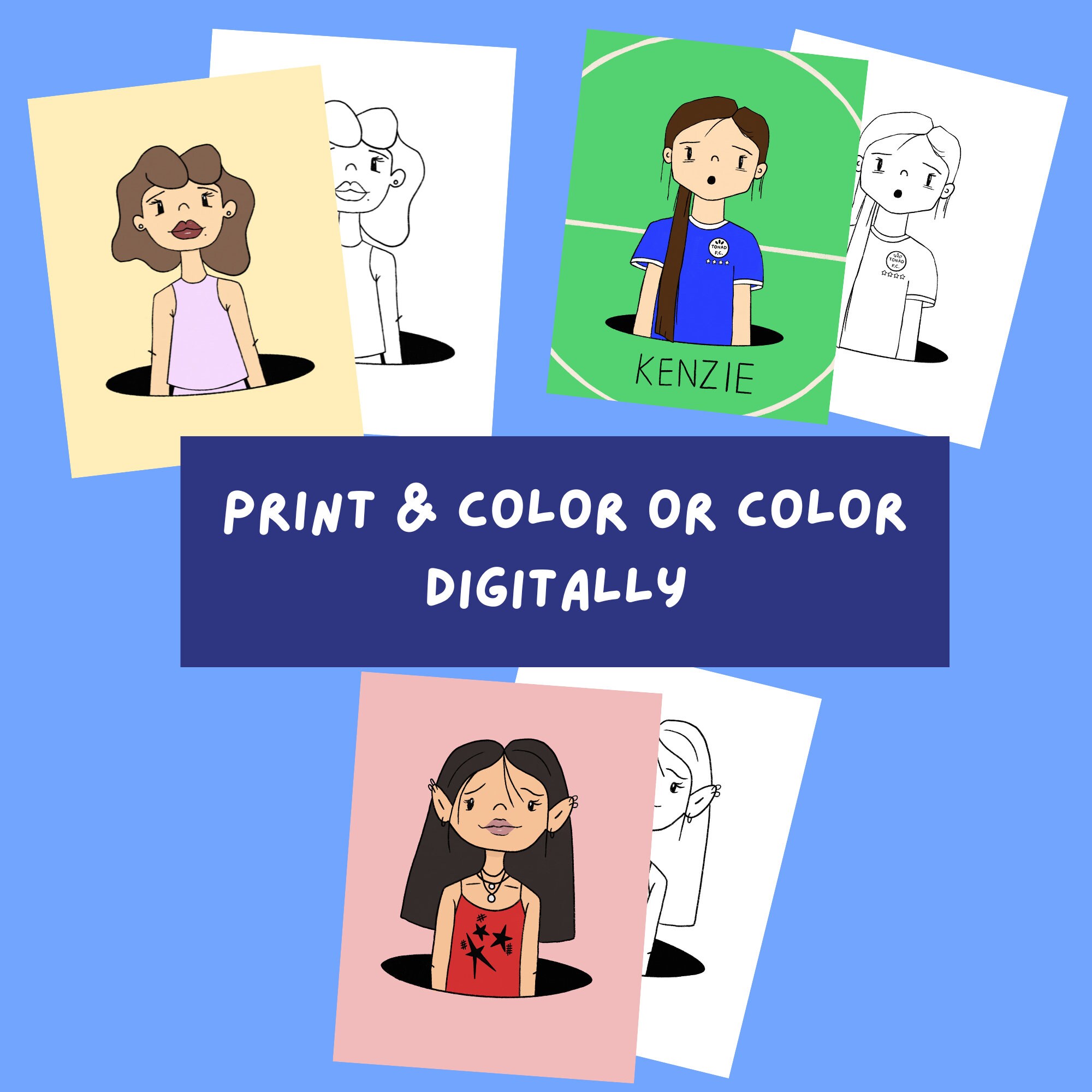 Portraits - Characters - Coloring Page Bundle - Simple Coloring for ...