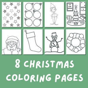 8 Christmas Coloring Pages, Kids Holiday Printable Activity, Santa and ...