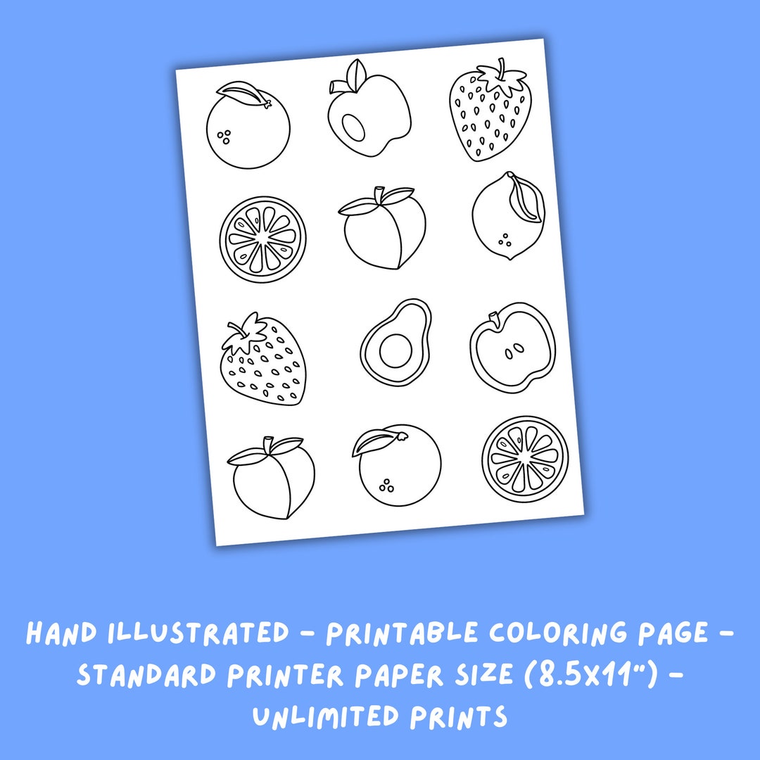 Fruit Printable Coloring Page Printable Simple Kids Activity - Etsy