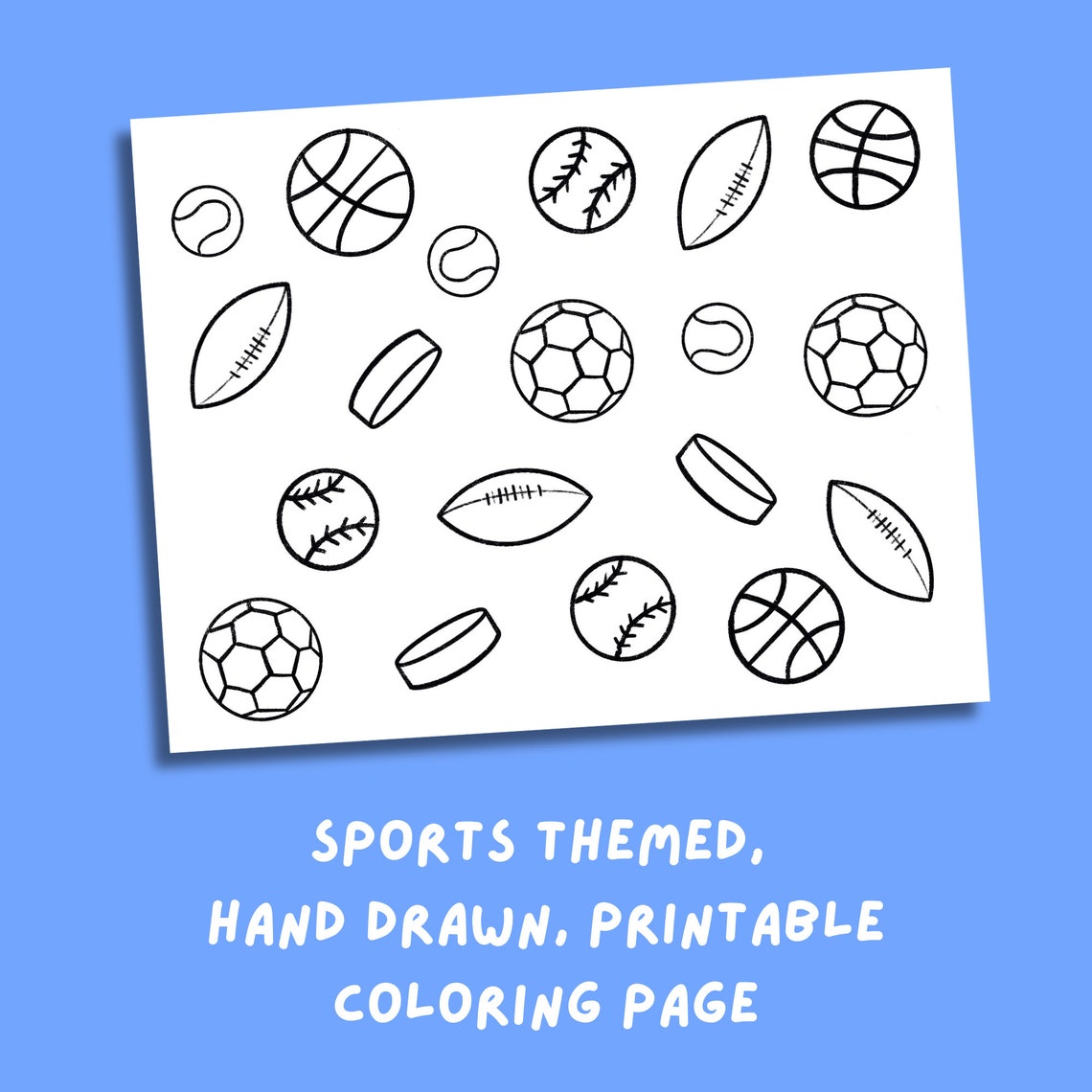 Sports Themed Coloring Page Hand Drawn Printable - Etsy
