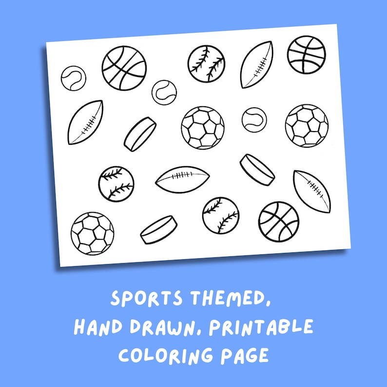Sports Themed Coloring Page Hand Drawn Printable - Etsy
