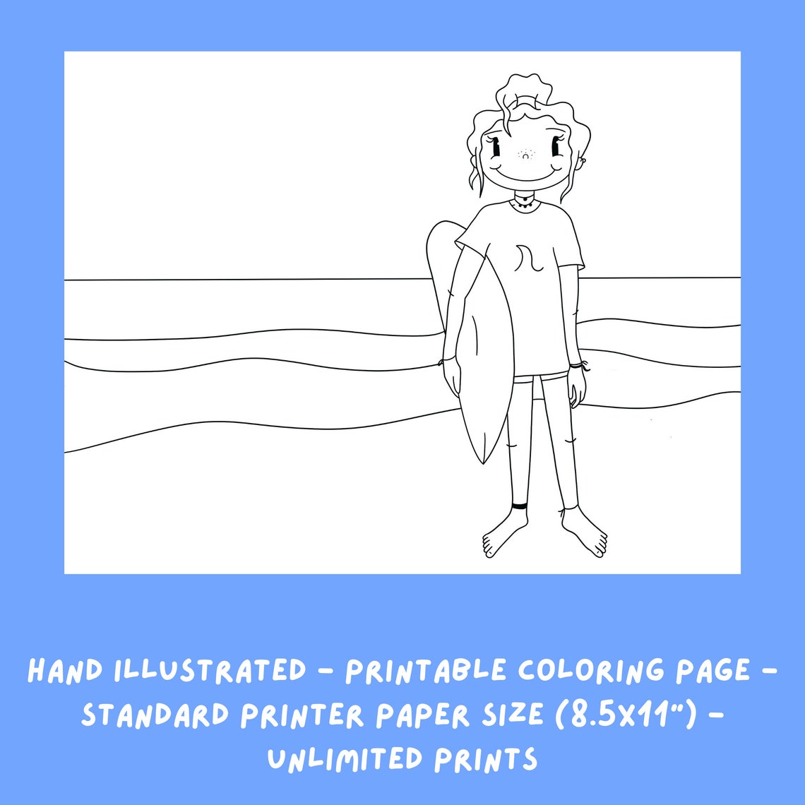 Surfer Girl Coloring Page - Printable PDF - Kids Coloring - Etsy