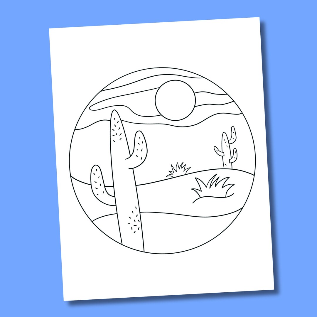 Minimalist Desert Coloring Page, Printable Coloring PDF, Summer ...