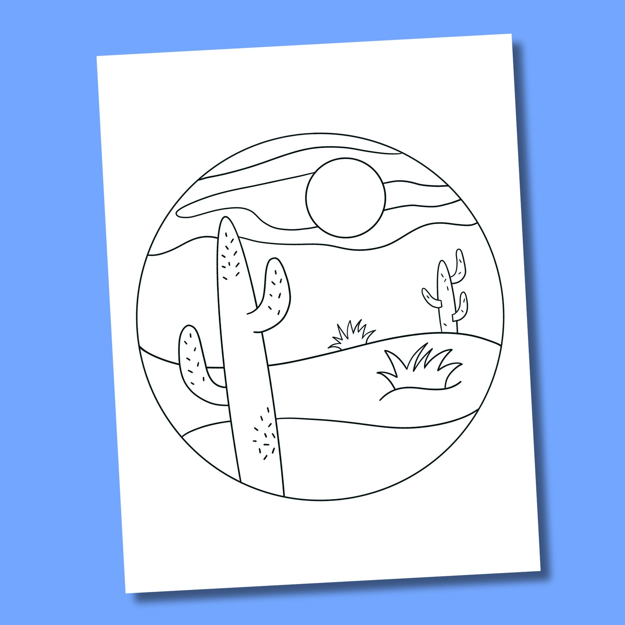 Minimalist Desert Coloring Page, Printable Coloring PDF, Summer ...