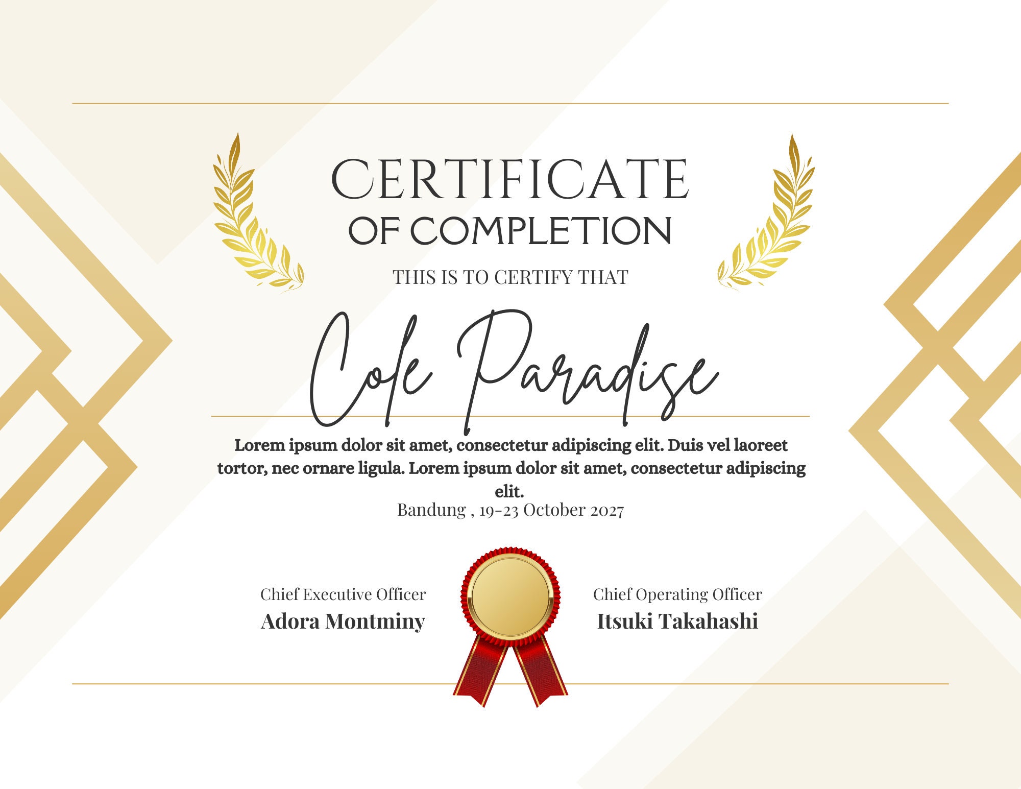 Gold Luxury Certificate of Completion Certificate Template, Editable ...