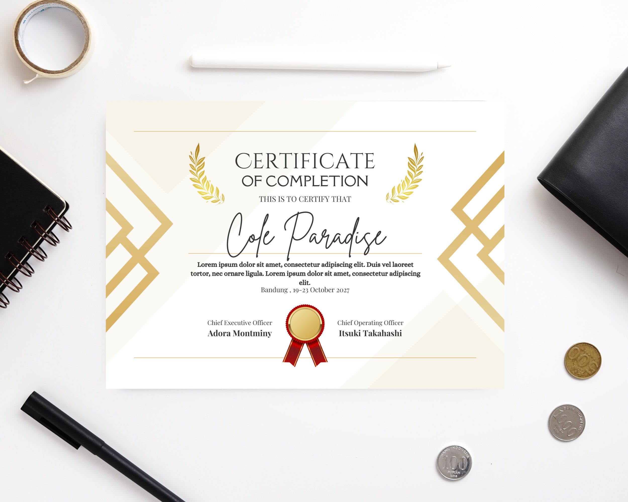 Gold Luxury Certificate of Completion Certificate Template, Editable ...