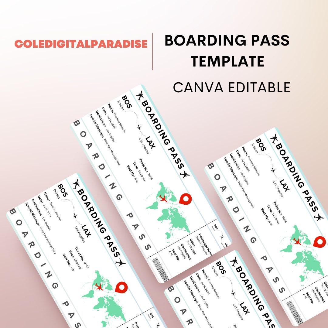 Boarding Pass Template Editable Boarding Pass Template, Customizable ...