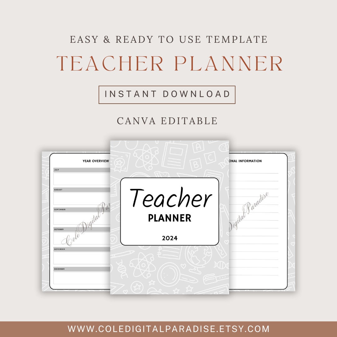 Teacher Planner for 2024 School Doodle Style Personalized - Etsy