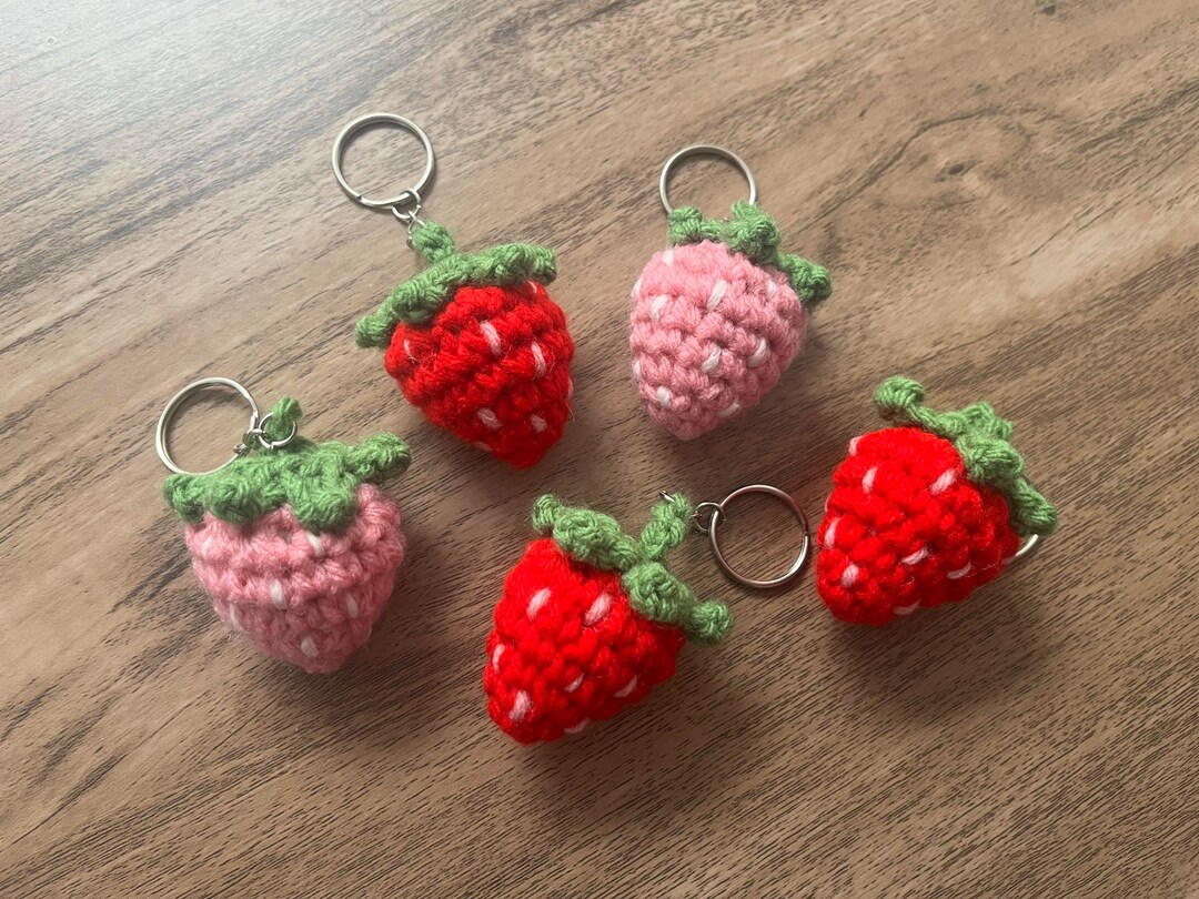 Strawberry Crochet Keychain - Etsy