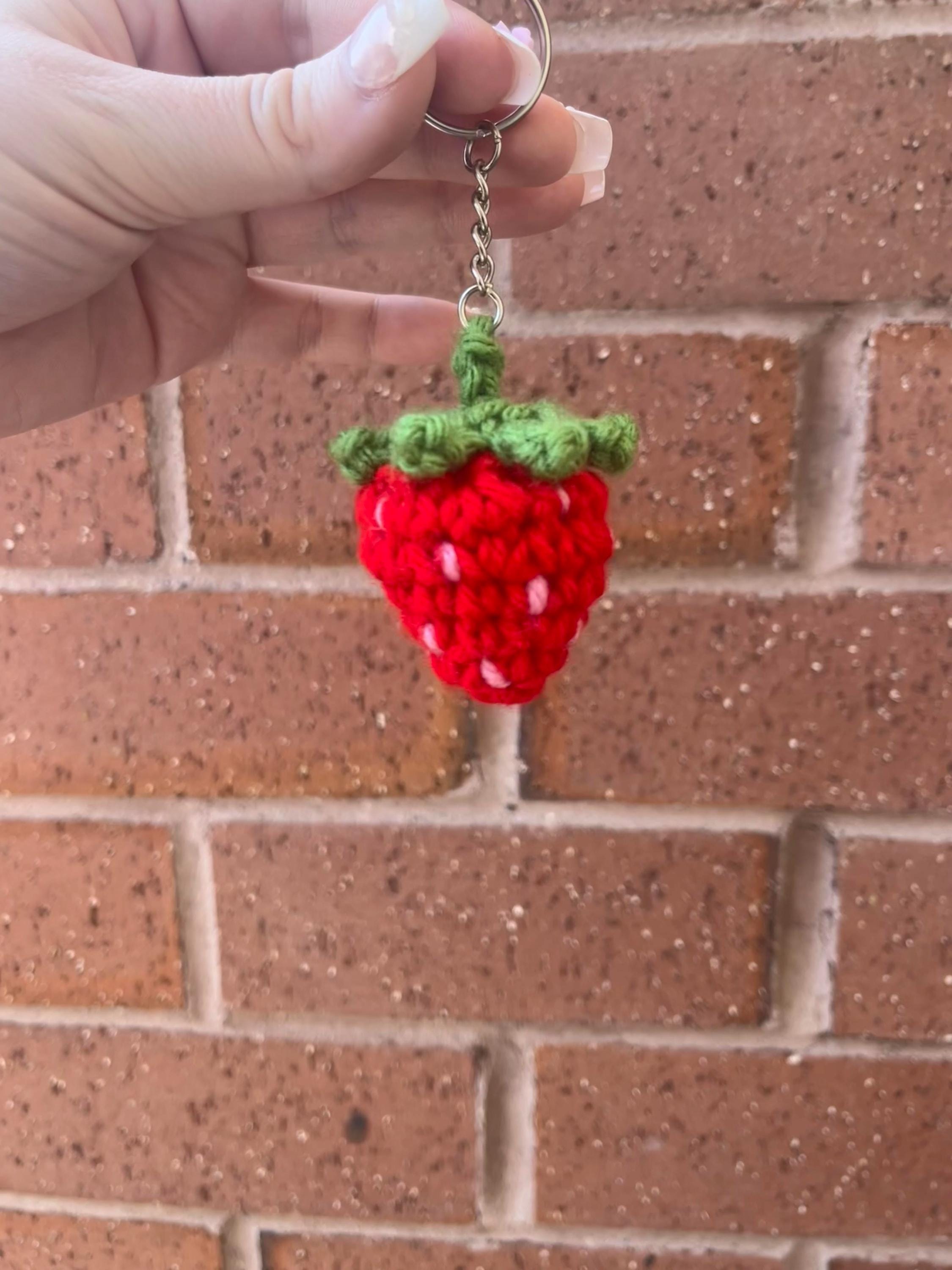 Strawberry Crochet Keychain - Etsy
