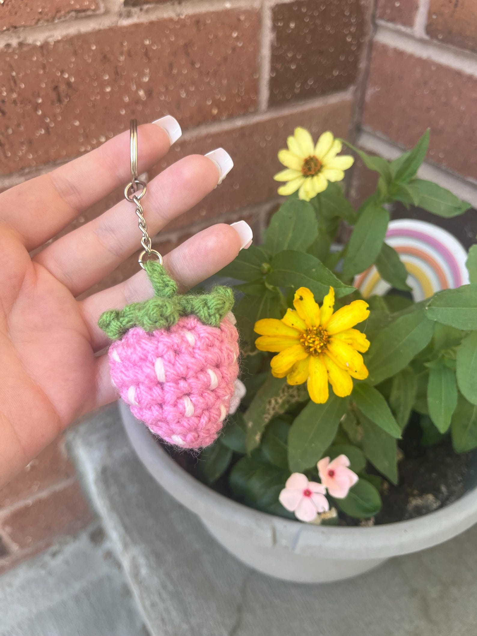 Strawberry Crochet Keychain - Etsy
