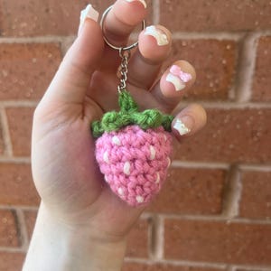 Strawberry Crochet Keychain - Etsy
