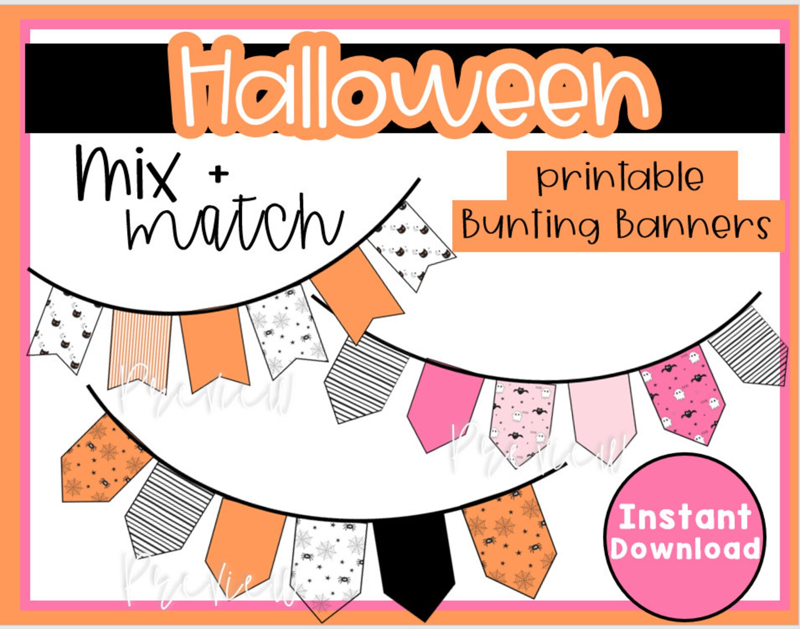 Cute Halloween Bunting Party Banner Printable, Instant Download, Banner ...