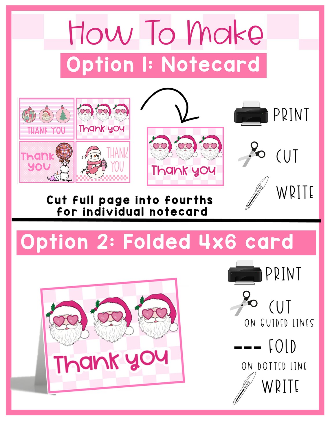 Christmas Thank You Printable Cards, Pink Christmas, Kids Thank You ...