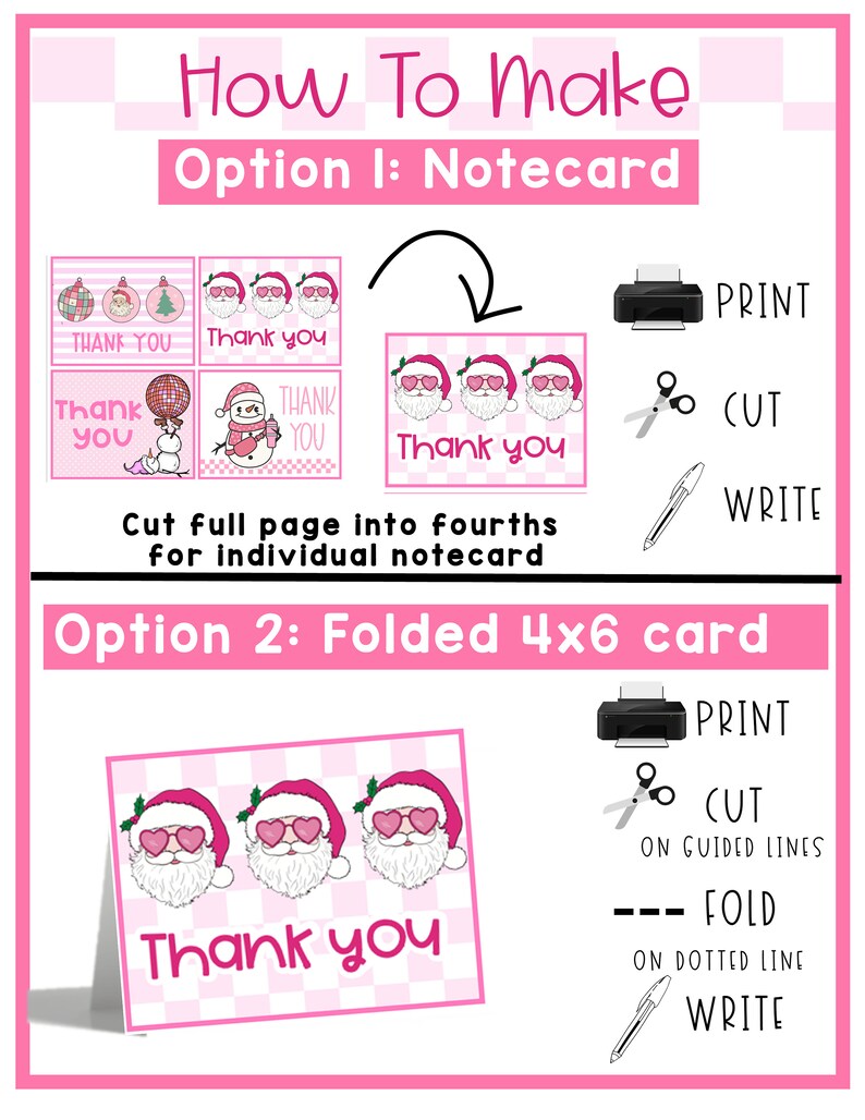 Christmas Thank You Printable Cards, Pink Christmas, Kids Thank You ...