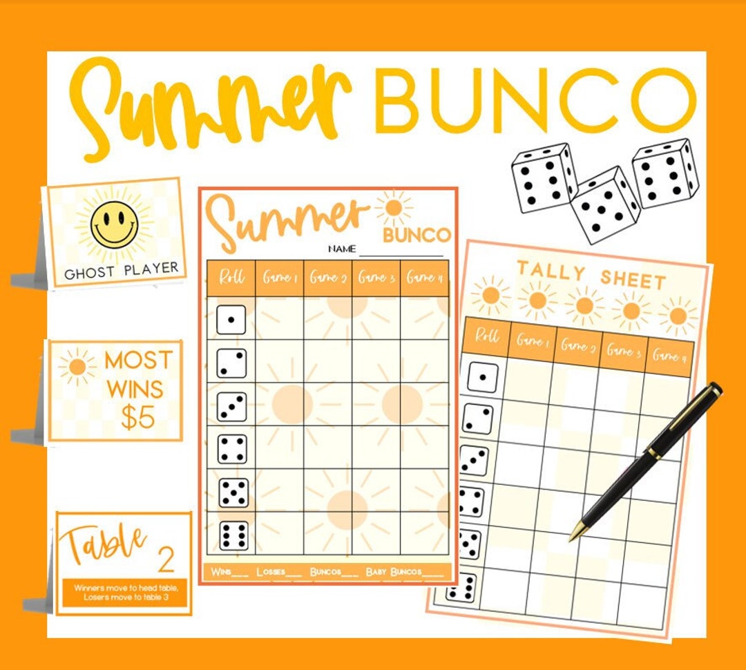 Summer BUNCO, Sunshine BUNCO, Bunco Night, Bunco Party, Summer Themed ...