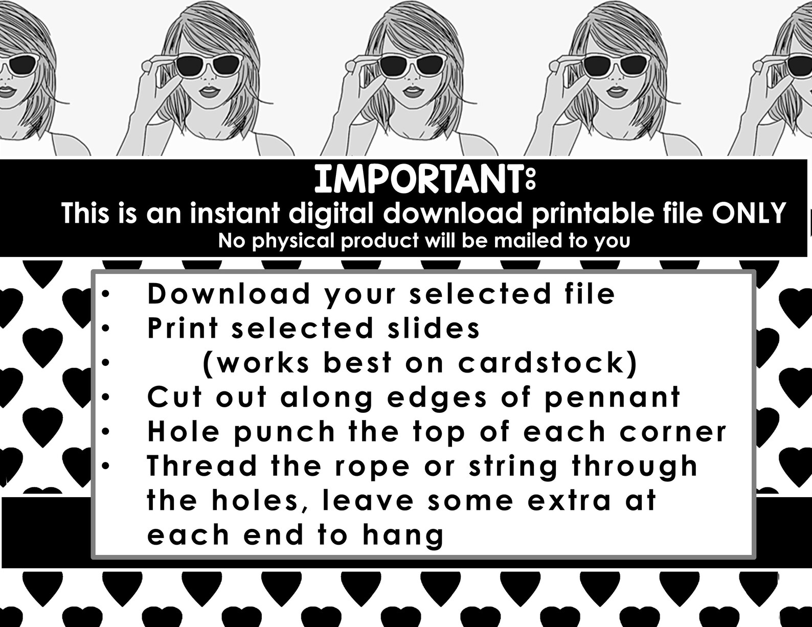 Taylor Swift Inspired Printable Black & White Party Banner, Tswift ...