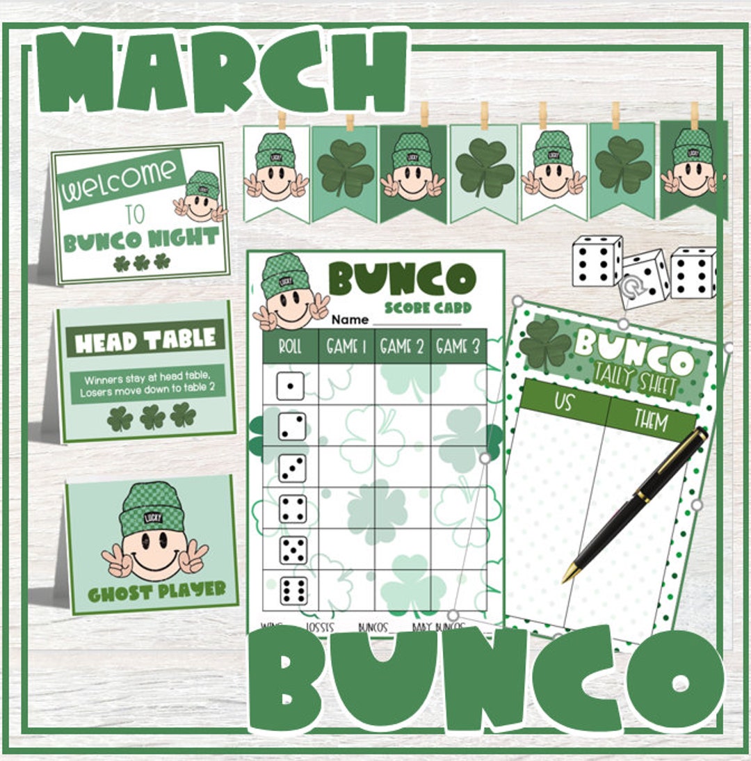 March Bunco, Lucky Bunco, Bunco Cards, St. Patrick's Bunco, Spring ...