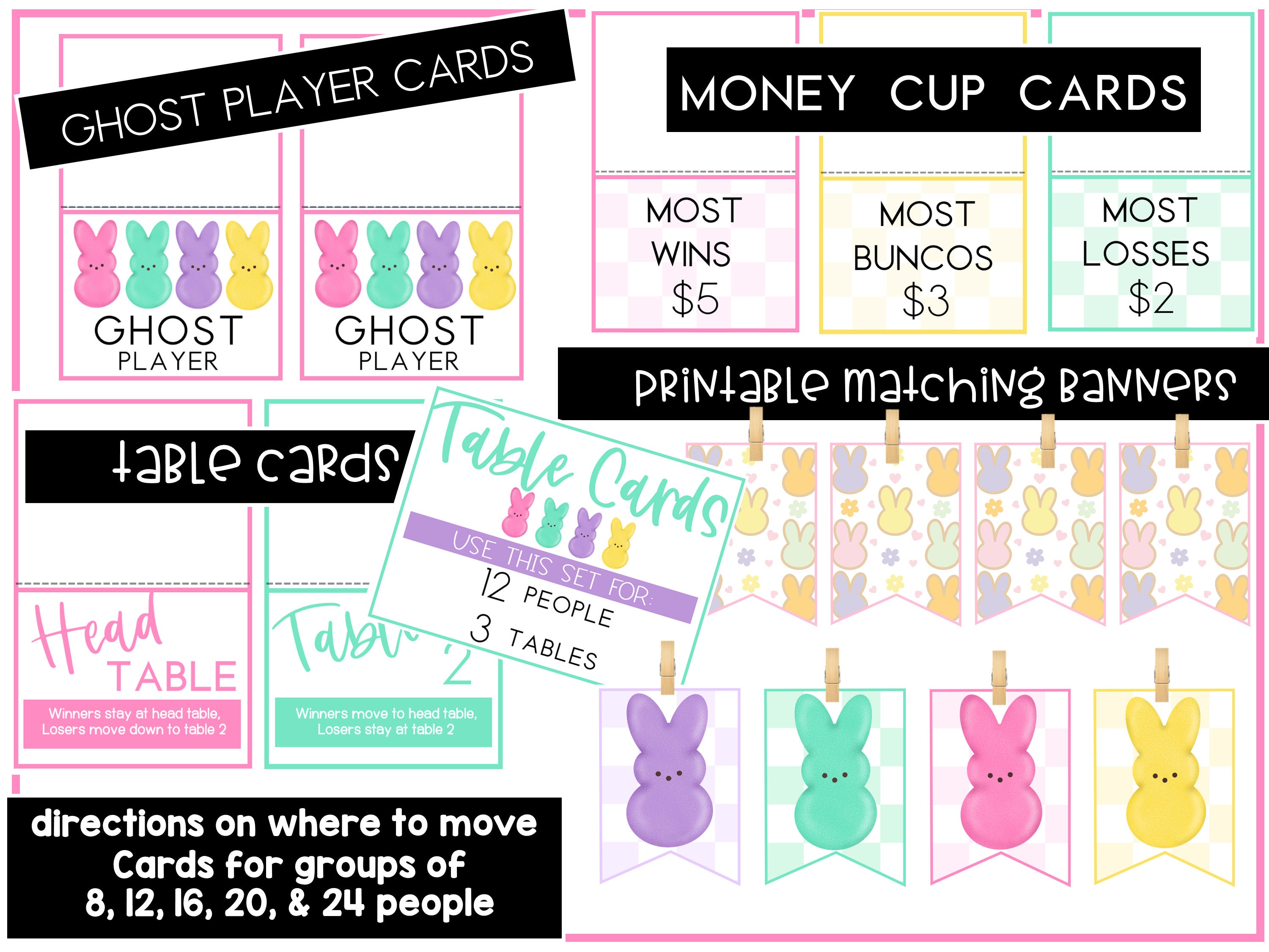 Spring Bunco, Rollin' With My Peeps Bunco, Bunco Cards, Easter Bunco ...