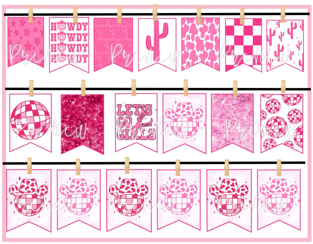 Cowgirl Disco Bunting Banner, Cowgirl Disco Theme, Let's Go Girls ...