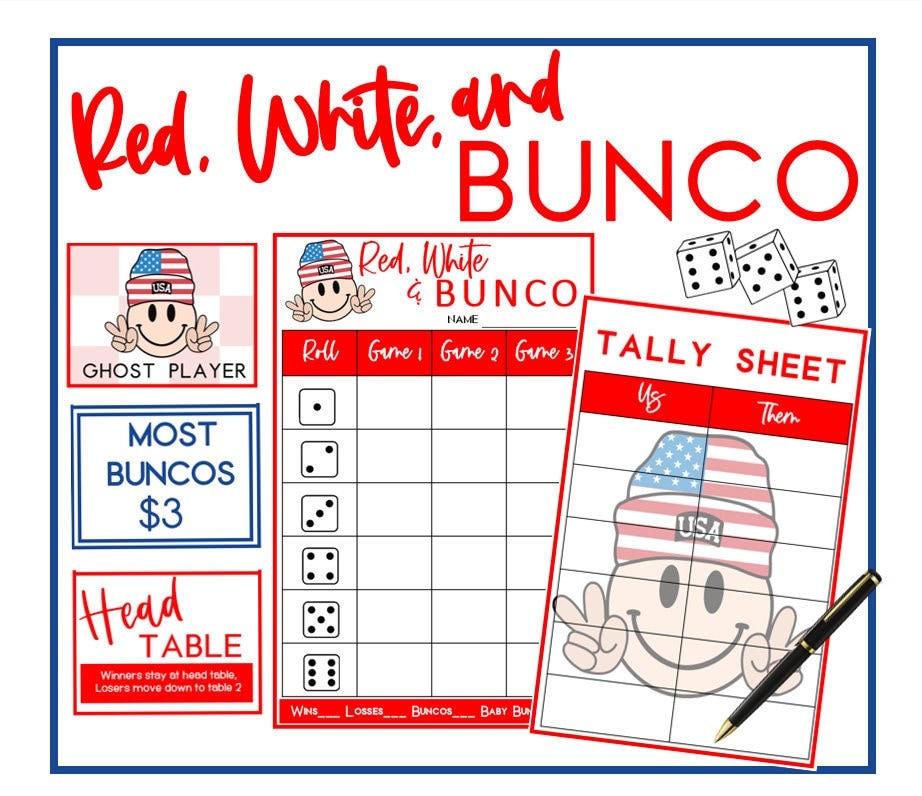 Red, White, and BUNCO, 4th of July Bunco, USA Bunco, Patriotic BUNCO ...