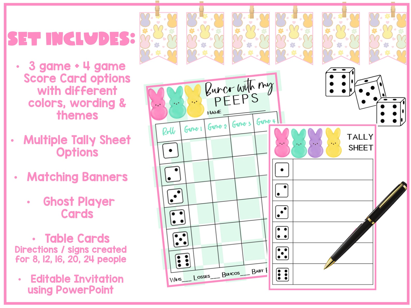 Spring Bunco, Rollin' With My Peeps Bunco, Bunco Cards, Easter Bunco ...