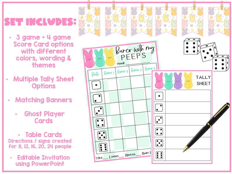 Spring Bunco, Rollin' With My Peeps Bunco, Bunco Cards, Easter Bunco ...