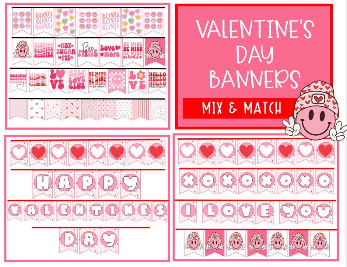 Pink Valentine's Day Banner, Happy Valentine's Day, Valentine Banner ...