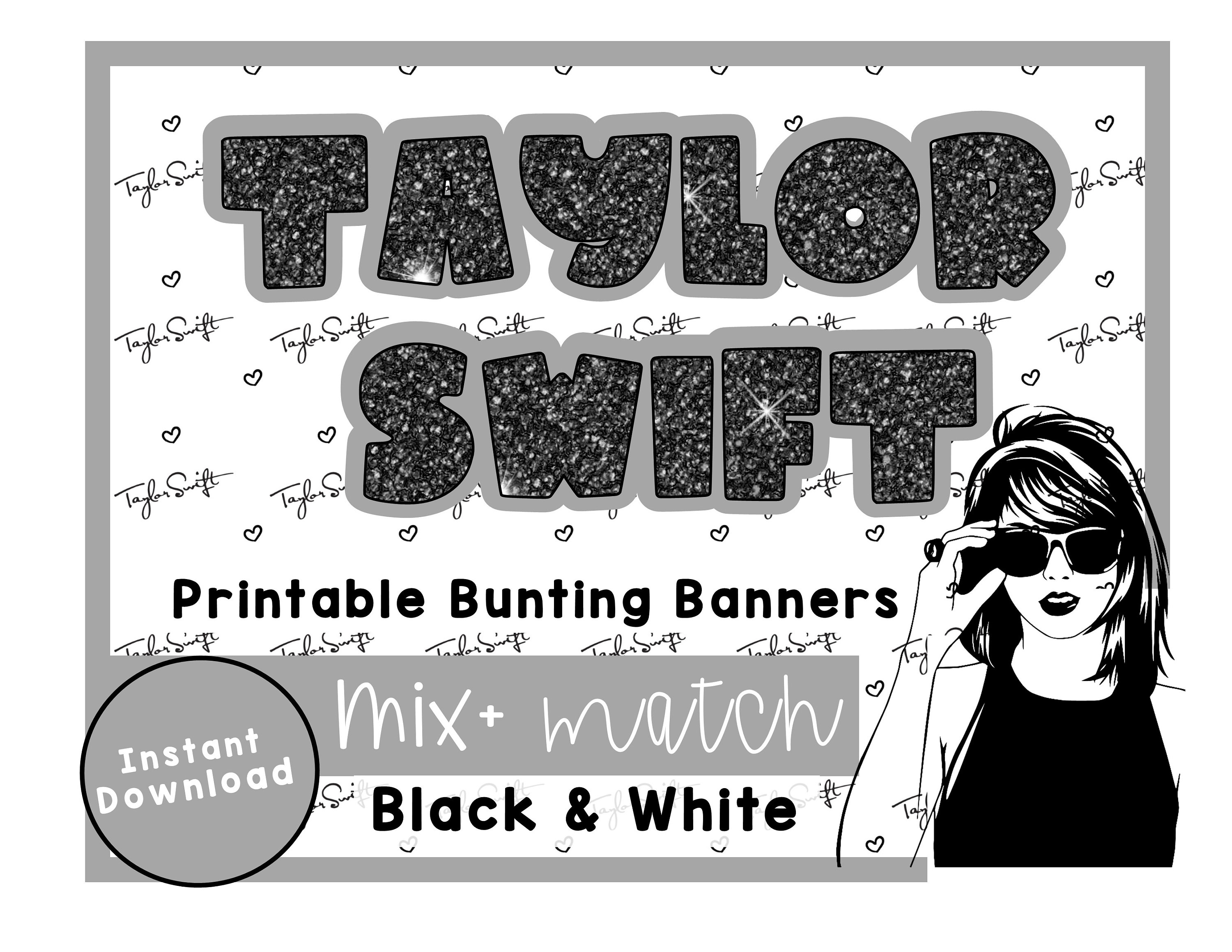 Taylor Swift Inspired Printable Black & White Party Banner - Etsy
