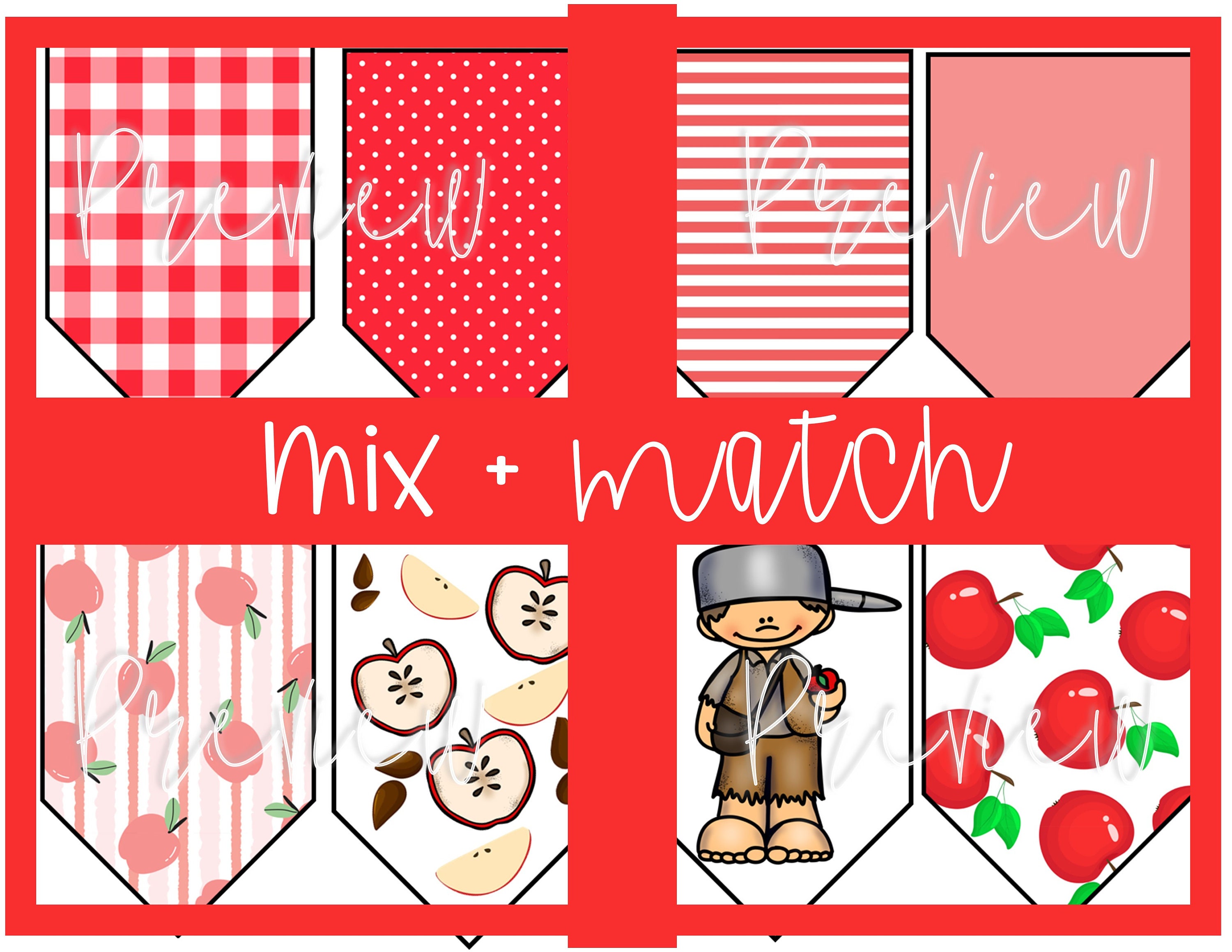 Apple Party Bunting Banner Digital Download Printable - Etsy