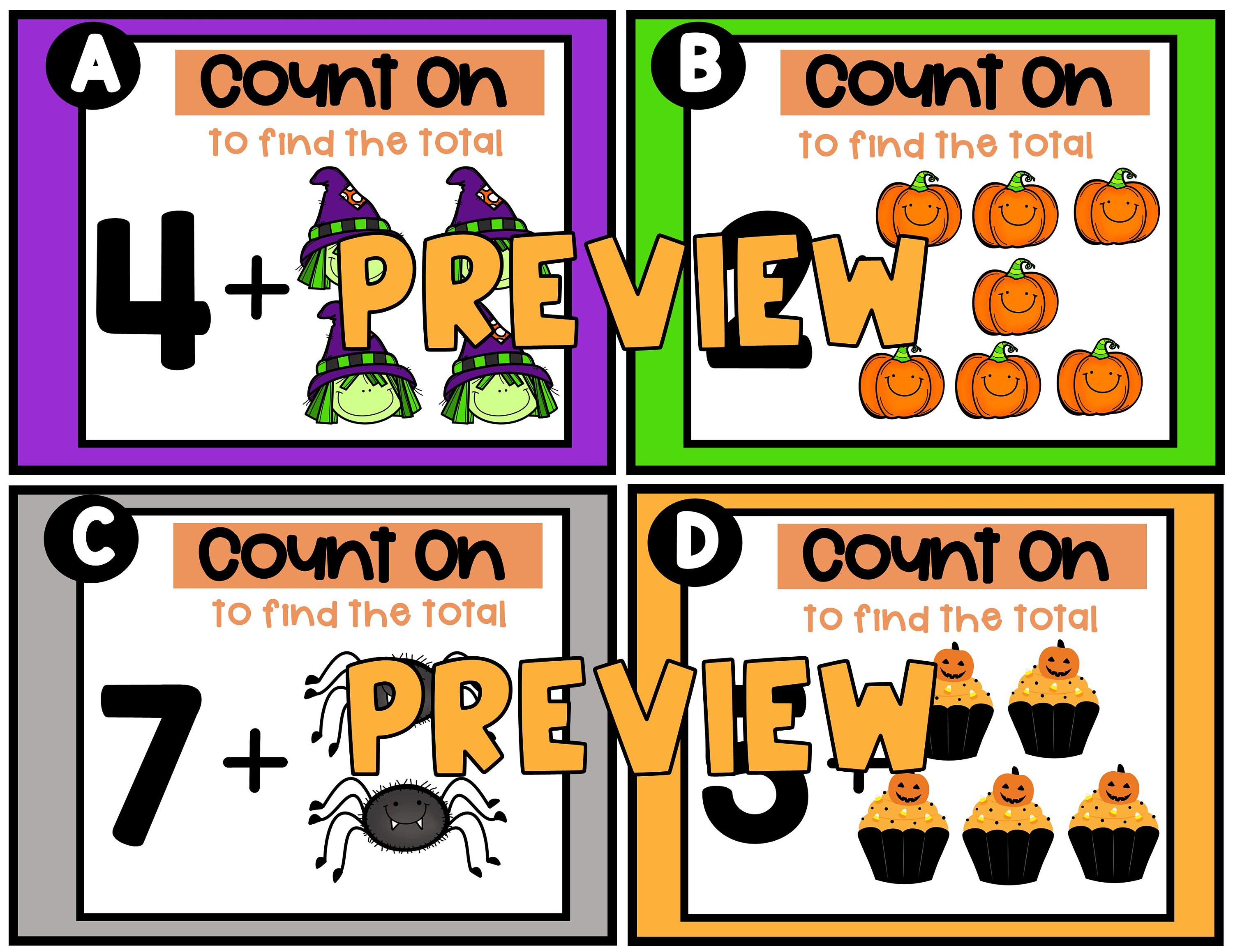 Halloween Count to Add Cards, Numbers 1-20 Count Activity, 1-15 ...