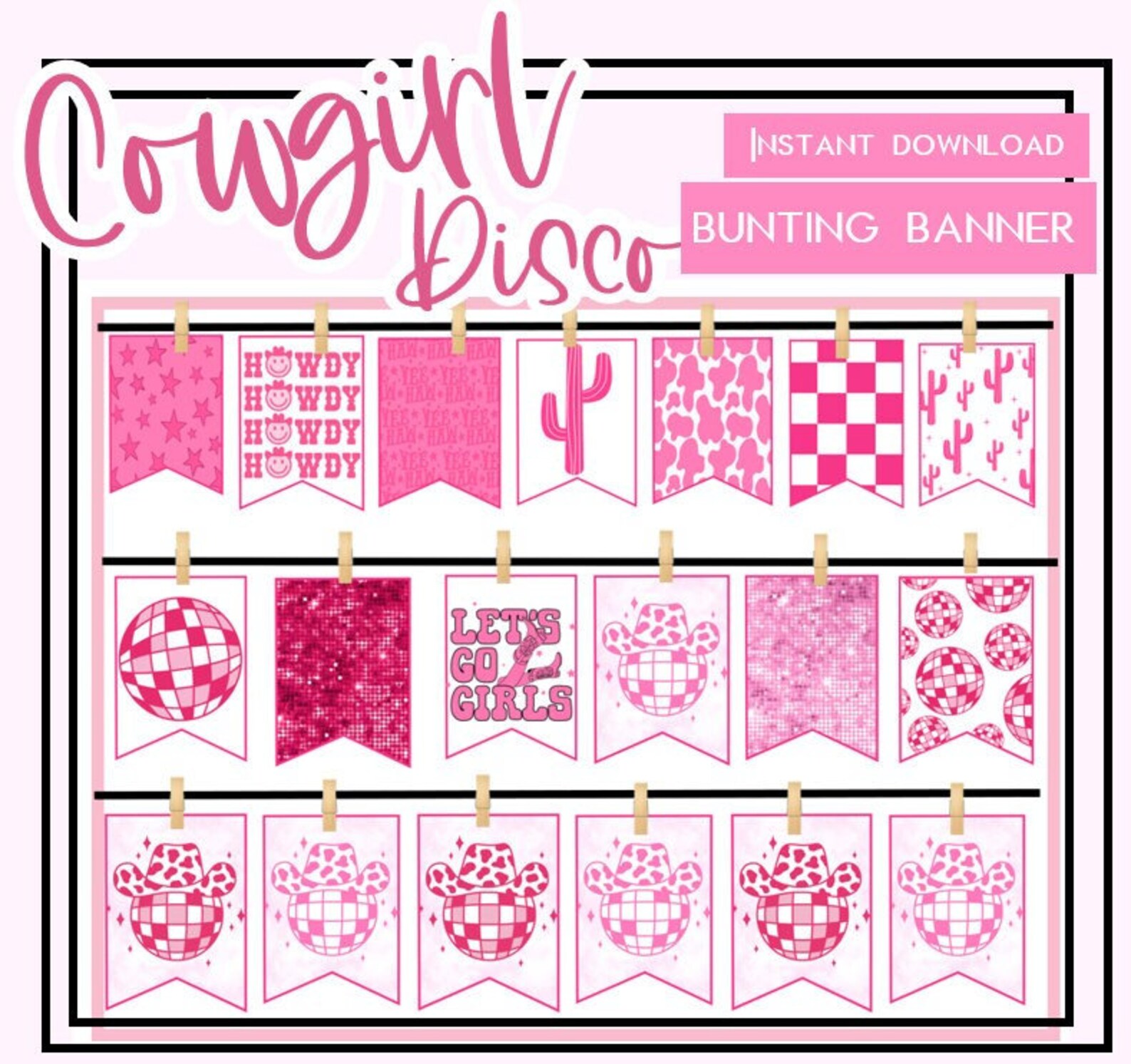 Cowgirl Disco Bunting Banner, Cowgirl Disco Theme, Let's Go Girls ...