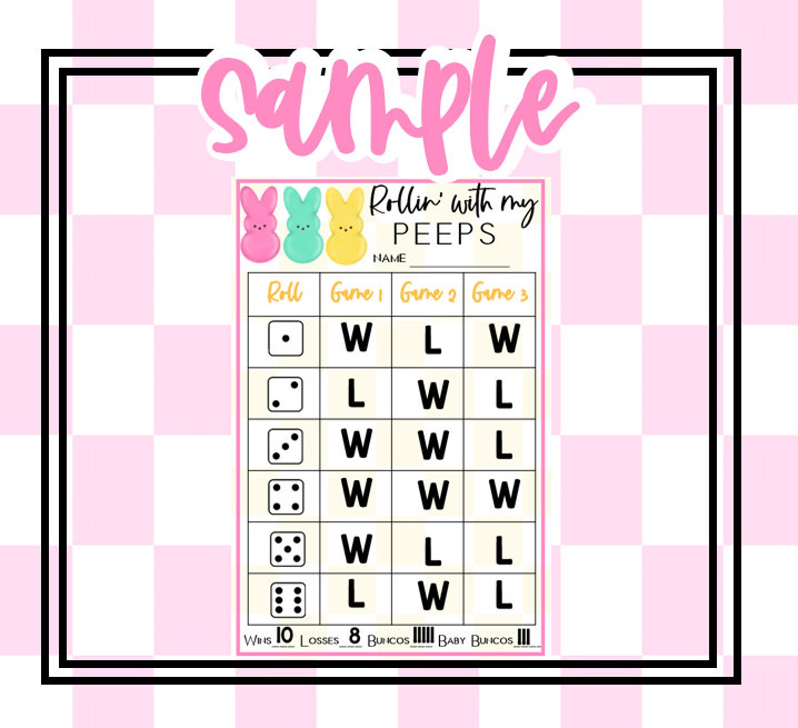 Spring Bunco, Rollin' With My Peeps Bunco, Bunco Cards, Easter Bunco ...