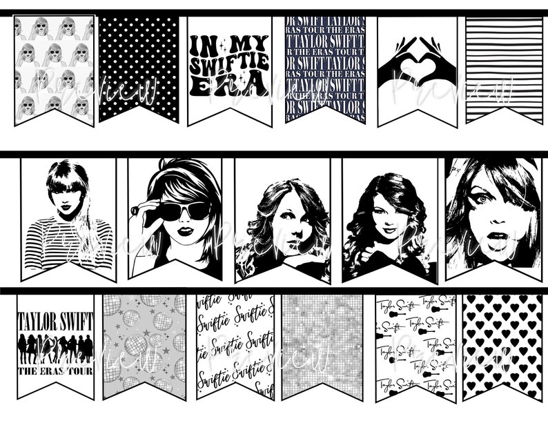 Taylor Swift Inspired Printable Black & White Party Banner, Tswift ...