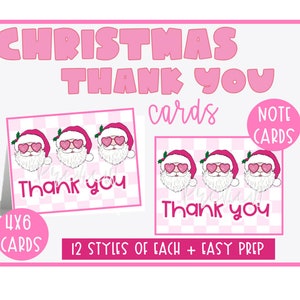Christmas Thank You Printable Cards, Pink Christmas, Kids Thank You ...