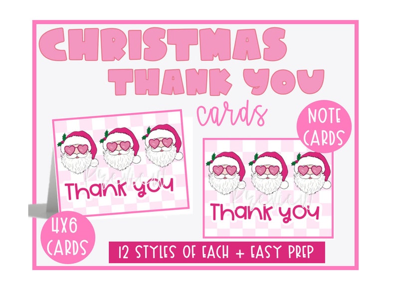 Christmas Thank You Printable Cards, Pink Christmas, Kids Thank You ...