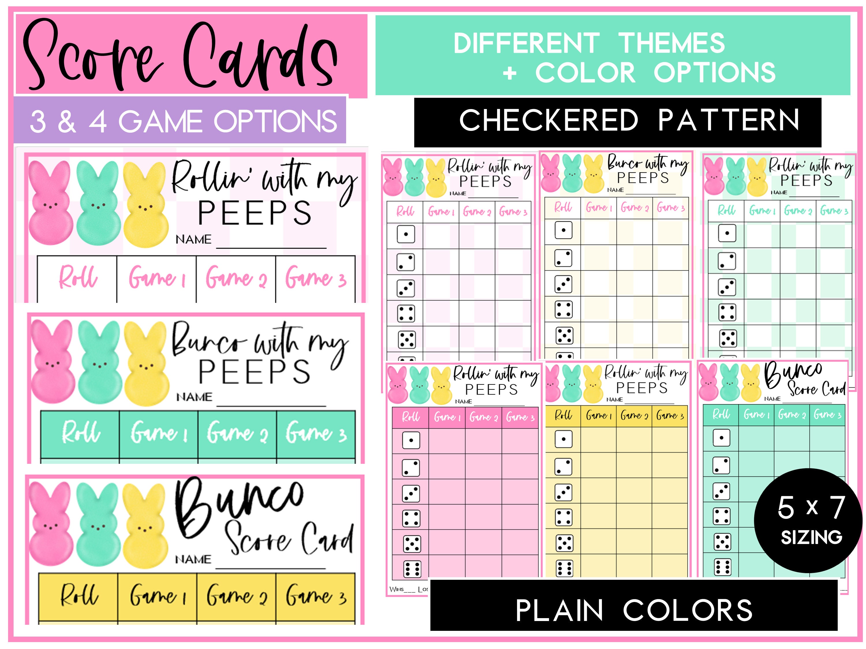 Spring Bunco, Rollin' With My Peeps Bunco, Bunco Cards, Easter Bunco ...