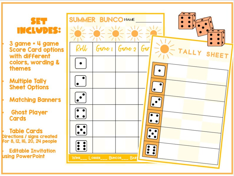 Summer BUNCO, Sunshine BUNCO, Bunco Night, Bunco Party, Summer Themed ...